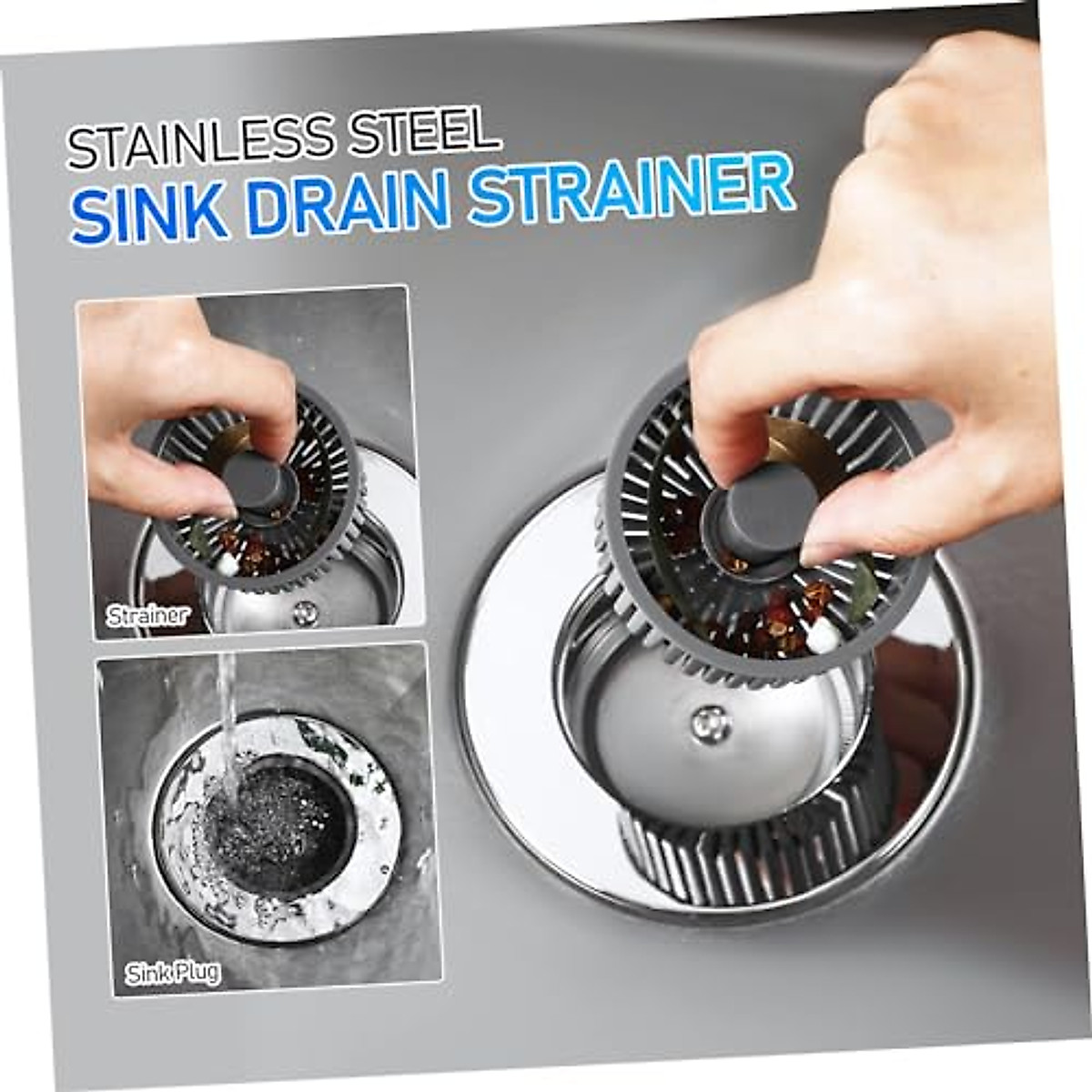 Homoyoyo Kitchen Sink Filter Sink Drain Strainer Push Type Sink Strainer Kitchen Sink Stopper Bathtub Drain Plug Drain Stopper Plunger Sink Strainer Kitchen Drain Stoppers Plastic Grey