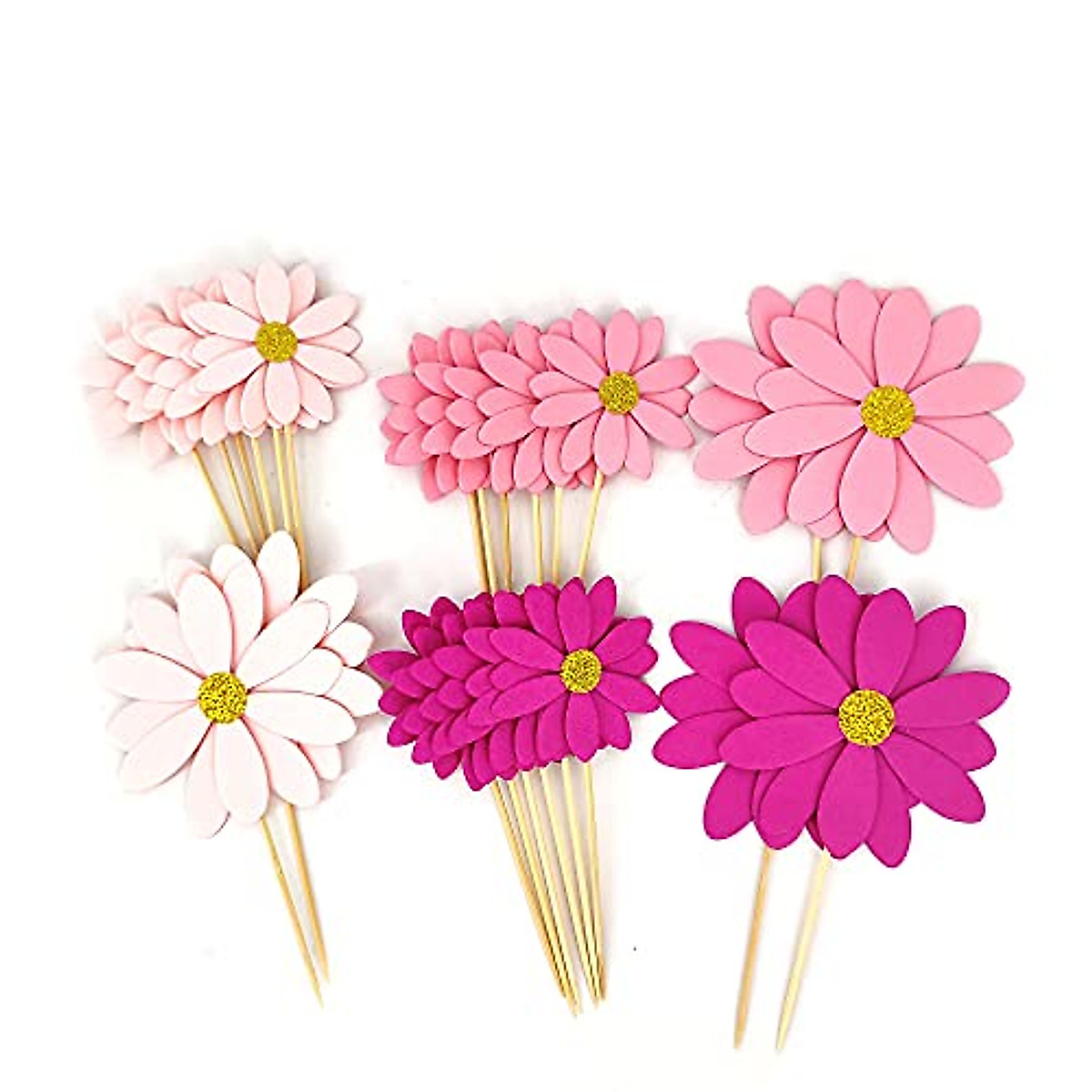 Mybbshower Blush Pink Daisy Party Picks Cupcake Toppers Toothpicks Food Picks Girls Baby Shower Birthday Party Decorations Pack of 24