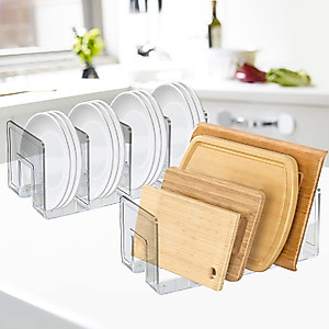 Marte Vanci Clear Acrylic File Sorter, Sturdy Desk File Organizer Shelf Book Holder Purse Handbag Clutch Divider File Folder Rack for Letter Cookbooks Home Office Kitchen Supplies 4 Sections (2 Pcs)