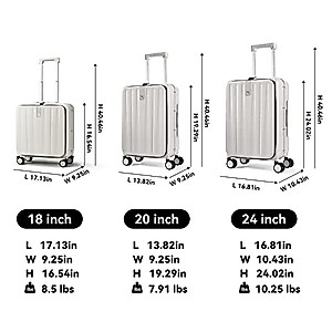 Hanke Lightweight Hardside Luggage 8 Spinner Silent Wheels Travel Suitcase, Off White, Carry-On 20-Inch
