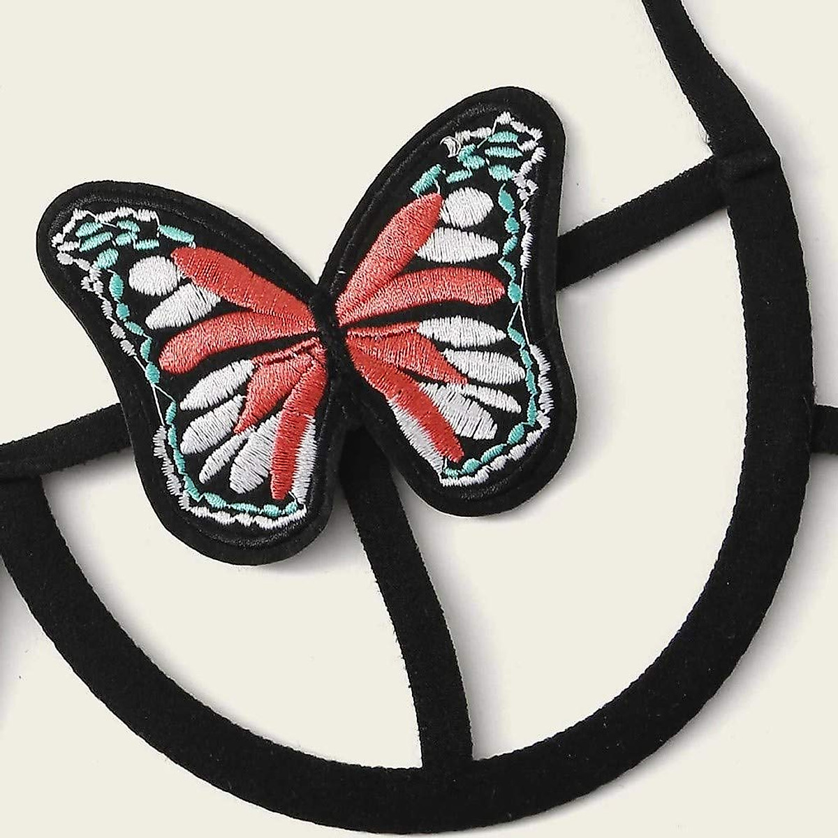 Atezch_ Women Butterfly Bra G-String Thong Set Halter Lingerie Teddy Two Piece Hollow Out Backless Bodysuit Strap Babydoll Sleepwear (Black, M)