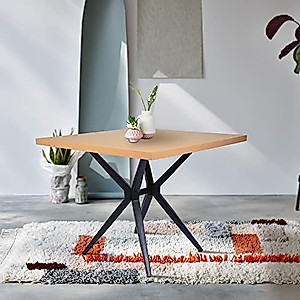 Square Dining Table TOP Wood Kitchen Coffee Table Counter Modern Cross Metal Led for Cafe Restaurant Wine Bar Home Office Conference Nordic Oak Grid 4-6 (Square 36")