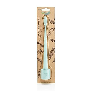 The Natural Family Co. Bio Toothbrush and Stand, Soft Nylon Bristles with Non GMO Cornstarch Handles, Plastic Free Packaging and Rivermint