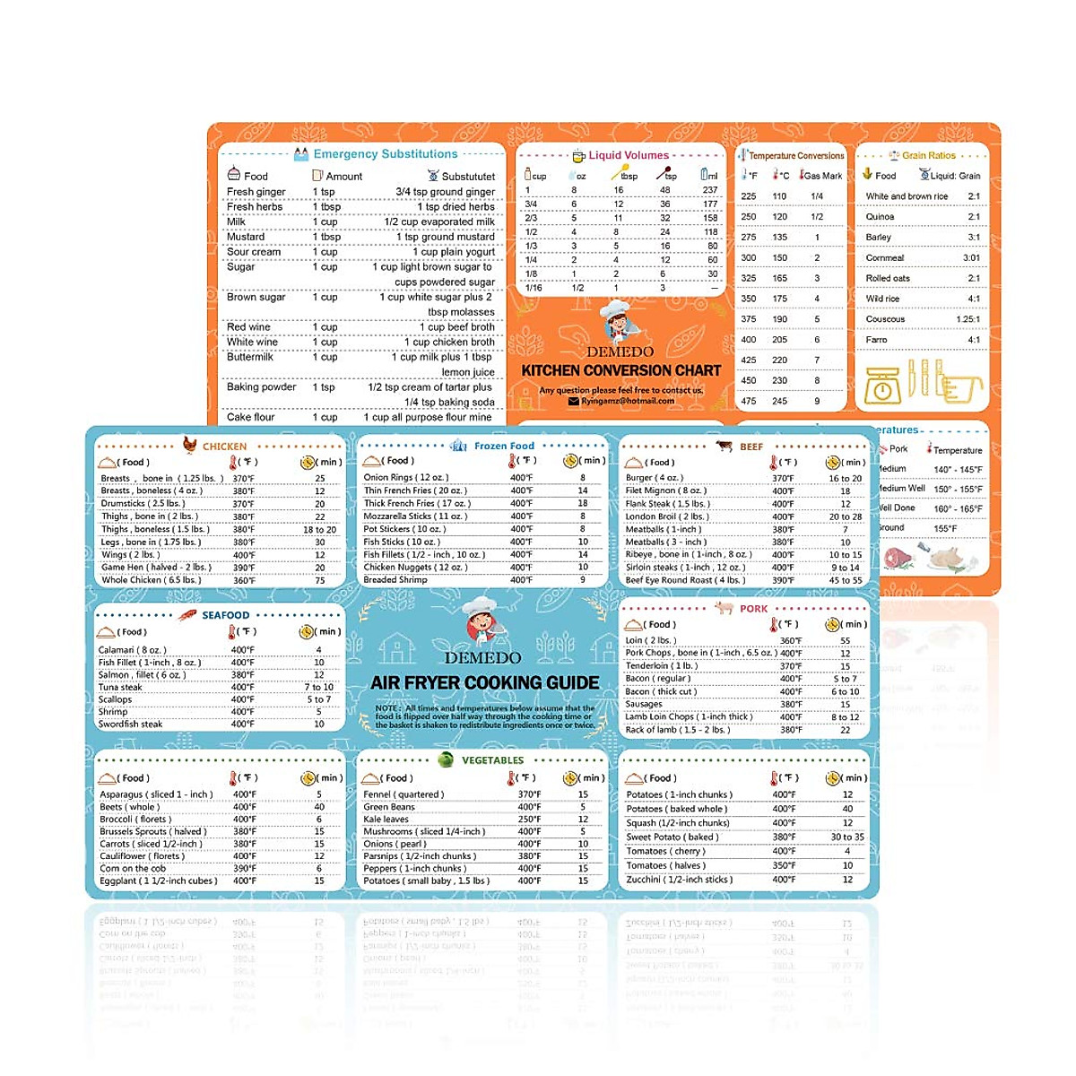 Air Fryer Cooking Time Chart + Kitchen Conversion Chart, Magnetic Sticker, Quick Reference Guide, Conversion Chart for weights, Measures, Temperatures and Volume, Must-Have Air Fryer Accessories