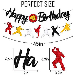 Karate Birthday Banner Taekwondo Themed Happy Birthday Decorations for Men Women Kids Boy Girl Bday Party Decorations Black Glitter Supplies
