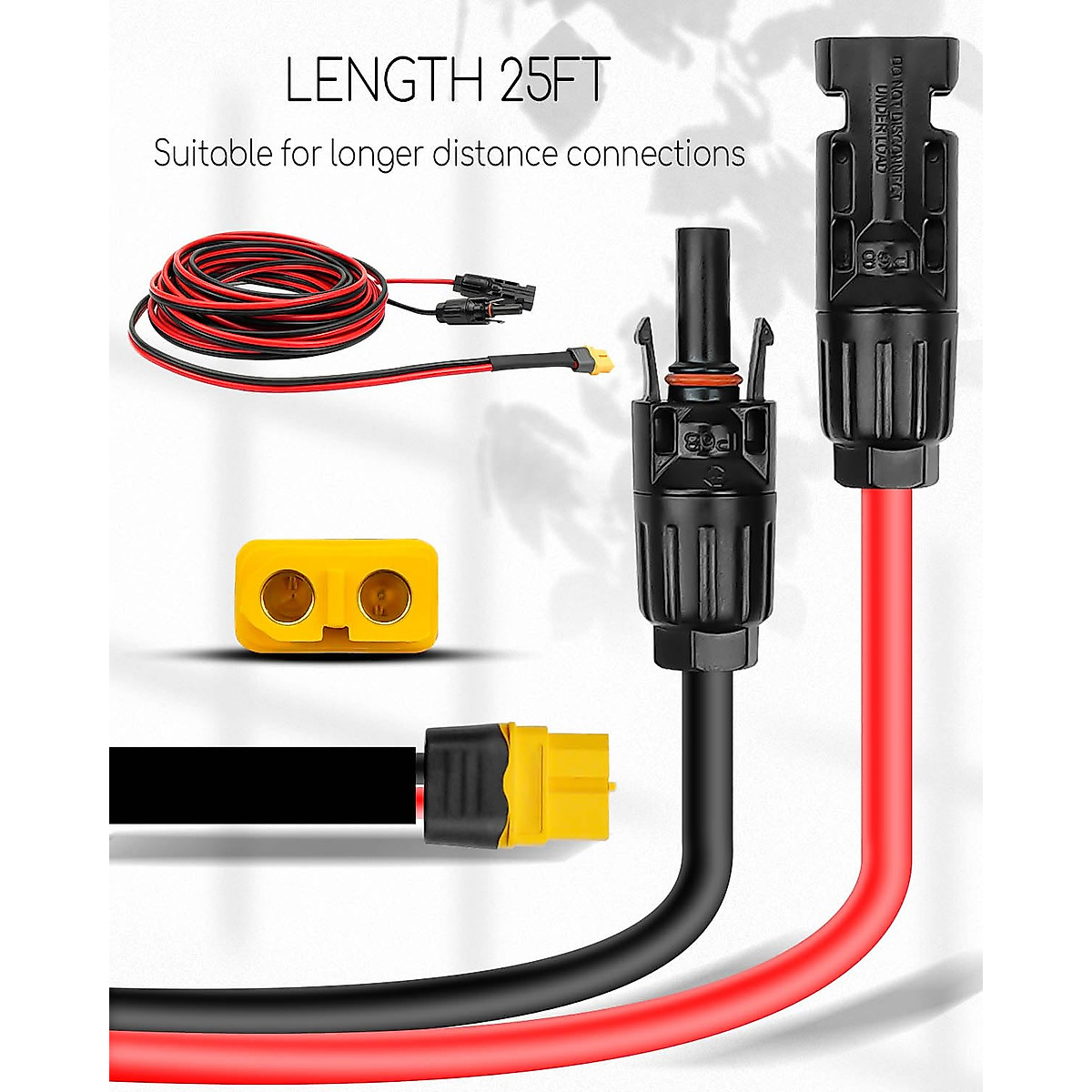 QLZOZB Solar to XT60 Extension Cable 12AWG 25FT XT60 to Solar Panel Extension Cable, Waterproof IP68 Solar Adapter Connecting Harness for Portable Power Station Solar Generator