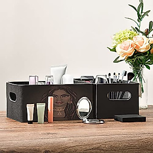 African American Pretty Girl Storage Basket Felt Storage Bin Collapsible Towel Storage Toy Storage Box Organizer for Kids Bedroom Magazine