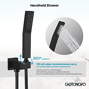 gotonovo Bathroom Matte Black 10 Inch Rainfall Shower Head Ceiling Mount with Handheld Spray Shower Mixer Faucet Luxury High Pressure Shower Combo Set Rough-in Valve and Shower Trim Included