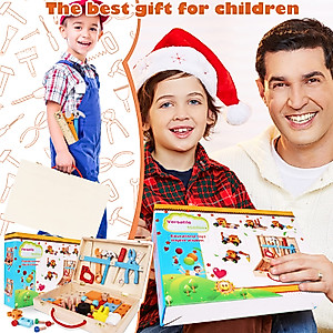 Wooden Kids Tool Set,Tool Kit for Kid with Wooden Tool Box,Educational DIY Construction STEM Toy,Preschool Learning Toy Gifts for Toddlers Boys Girls Age 3 4 5 and Up (47 Pieces)