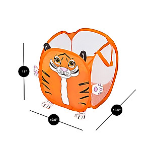 Smart Design Kids Pop Up Organizer with Animal Print - VentilAir Mesh Netting - for Toddlers, Baby Clothes, Plushies, and Toys - Home Organization - Cube - 10.5 x 11 Inch - Orange Tiger
