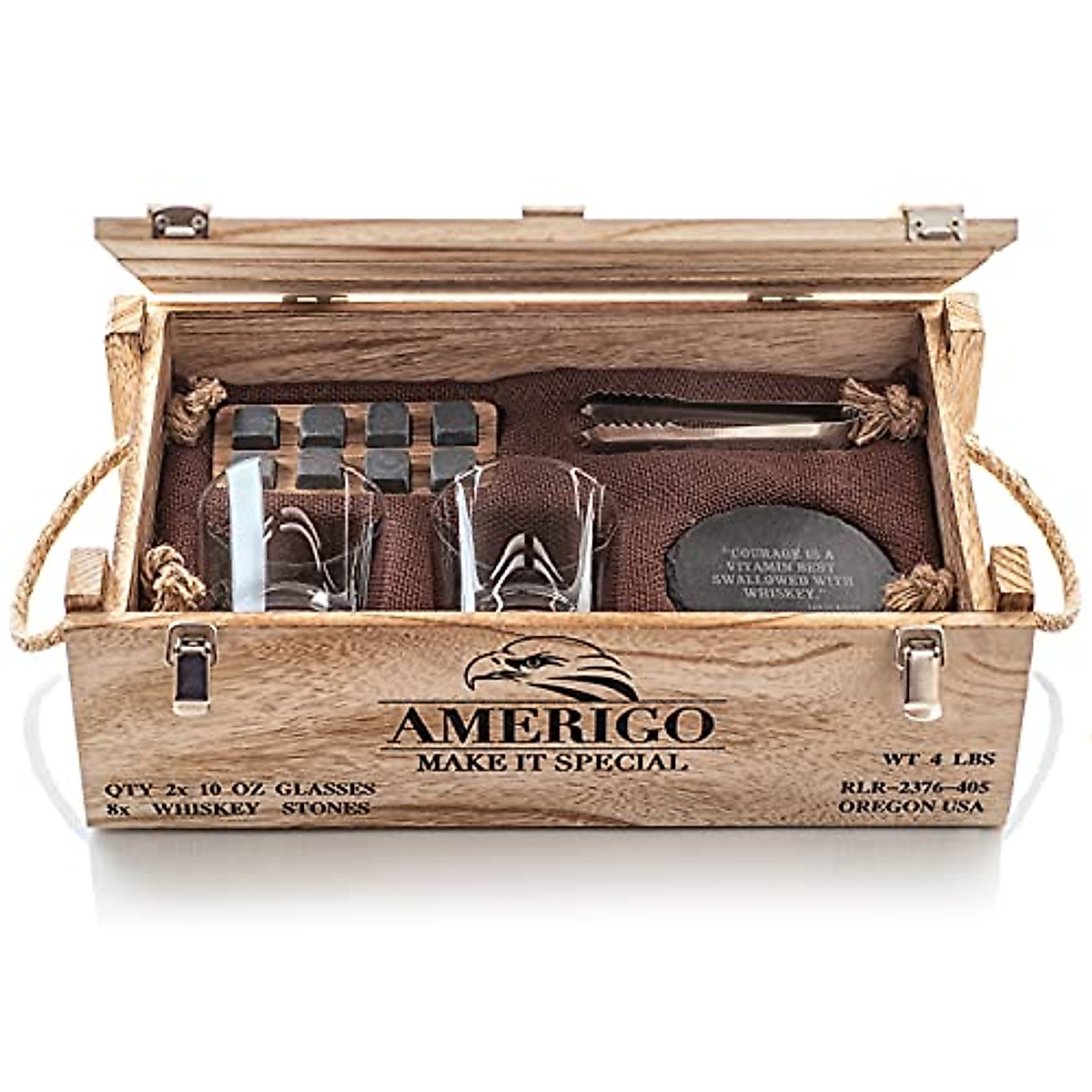 𝗕𝗘𝗦𝗧 𝗚𝗜𝗙𝗧: Gifts for Men Dad - Whiskey Glasses Set of 2 - Crystal Rocks Glass with 6 Stainless Steel Chilling Stones - Bourbon Glasses Gift Set - Old Fashioned Lowball Heavy Scotch Glasses