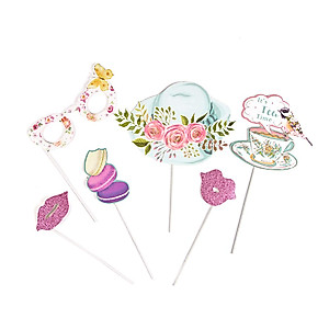 SUNBEAUTY 14 Pcs Tea Party Photo Booth Props Tea Party Decorations Alice in Wonderland Party Supplies Garden Party Bridal Shower for Girls Women