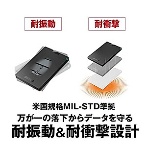 バッファロー Buffalo SSD-PG1.9U3-B/NL USB 3.1 Gen1 Portable SSD, 1.9TB, Made in Japan, PS5/PS4 (Manufacturer Operation Confirmed), Impact Resistant, Connector Protection Mechanism