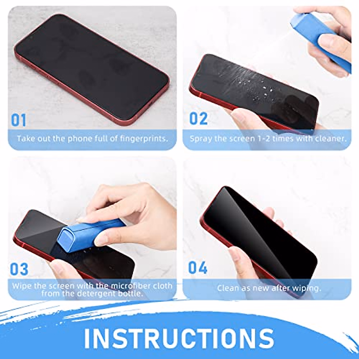 TOTOKA TouchScreen Cleaner,3 in 1 Fingerprint-proof Screen Cleaner Spray Wipe Remove Smudges Monitor Phone Cleaner for All Electronics, TV Computer Laptop Macbook ipad Screens(10ml+15ml, Purple+Blue)