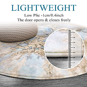 Lahome Marble Round Rugs - 6Ft Washable Large Round Living Room Area Rug Non-Slip Throw Blue Dining Room Rug Soft Ultra-Thin Circle Bedroom Rug Indoor Round Carpet for Office Kitchen Entrance