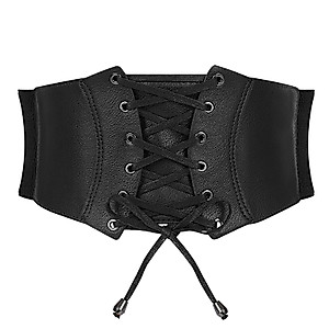 JASGOOD Wide Elastic Corset Belt for Women Vintage Lace-up Tied Waspie Waist Belt for Dress