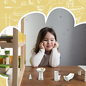 Skylety 6 Pieces 1:12 Dollhouse Bathroom Set Porcelain Dollhouse Miniature Furniture Toys Ceramic Dollhouse Toilet Basin Bathtub Mirror Doll Dollhouse Bathroom Accessories