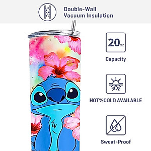 SupBo 20oz Skinny Tumbler With Lid and Straw, Gifts for Kids, Birthday Gifts, Travel Mug For Friends, Stainless Steel, Double Wall, Vacuum Sealed Travel Mug (Cute Stitch)