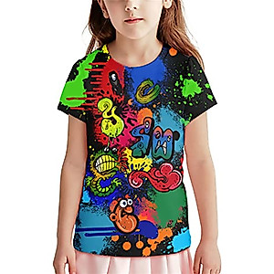 Neemanndy Paint Splatter Shirt for Boy Girl 3D Animal Print Graphic Tees Kids Colorful Anime T-Shirt, 8-10 Years