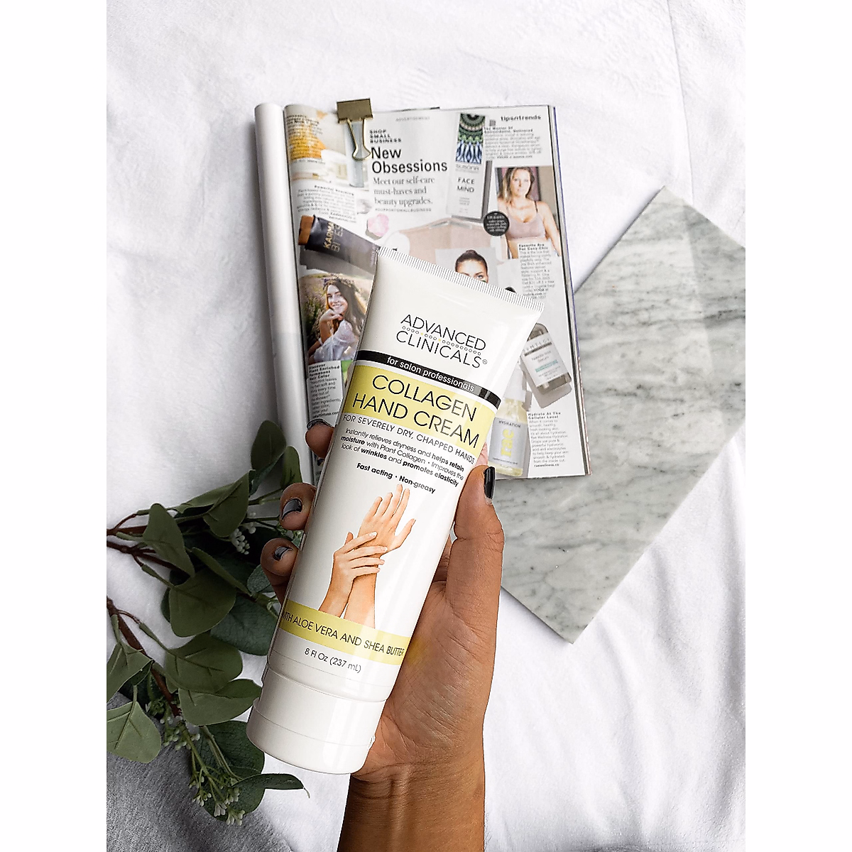 Advanced Clinicals Collagen Hand & Body Cream Skin Care Moisturizer Lotion For Dry Cracked Skin. Soothing & Hydrating Plant Collagen Lotion W/Aloe Vera, Green Tea, & Shea Butter, Large 8 Fl Oz