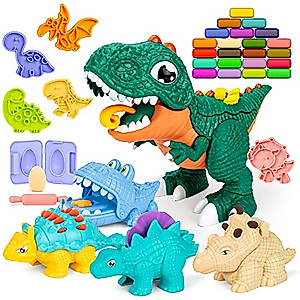 COVTOY Dinosaur Playdough Tool Kit for Toddlers 3 4 5 Year Old Boys Girls, Art & Craft Kit DIY Toy Set Make Your Own Play Dough, Dinosaur Toys for Kids 3-5 (24 Pcs Playdough Bulk Pack)