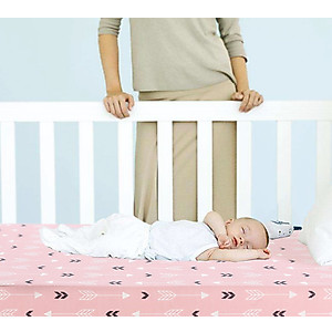 Stretchy Fitted Pack n Play Playard Sheet Set BROLEX 2 Pack Portable Mini Crib Sheets,Convertible Playard Mattress Cover,Ultra Soft Material,Pink White Arrow