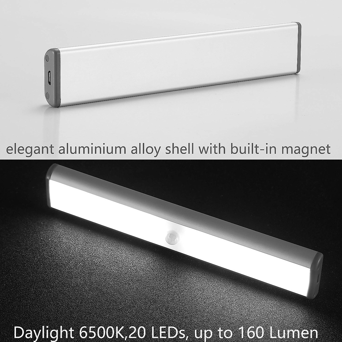 MOSTON Motion Sensor Closet Lights, 3 Pack 20 LED Cordless Under Cabinet Lighting with Built-in Rechargeable Battery, Stick-on Anywhere Magnetic Night Lamp for Cupboard Cabinet Kitchen Stairs