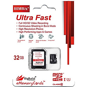 BigBuild Technology 32GB UltraFast 80MB/s Memory Card for Akaso EK7000 Action Camera, Class 10 MicroSDHC