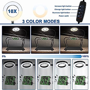 Magnetic Helping Hand, 10X Magnifying Glass with Light and Stand, Upgrade Soldering Helping Hands Station, 4 Flexible Metal Arms Heavy Duty Base Electronic Repair Tool for Soldering