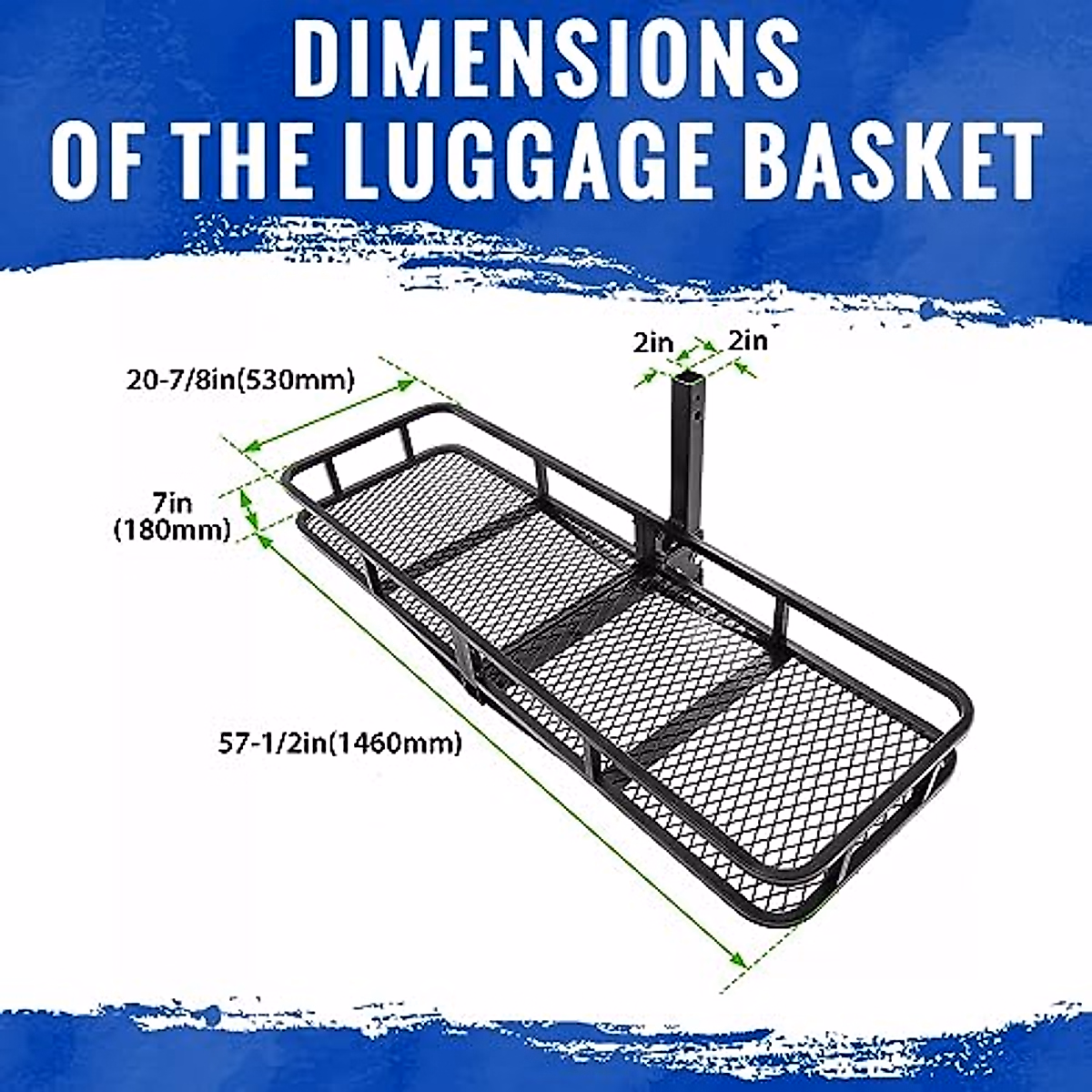 HECASA 60 X 21 X 6 Inch Folding Hitch Mount Cargo Carrier Rack Rear Luggage Basket w/ 2" Receiver for Car SUV Trailer Truck Van Steel