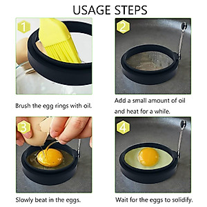 YOLCAR Black Silicone Egg Ring, 4 Pack Egg Ring Molds for Fried Egg, Non-stick Egg Cooker Ring