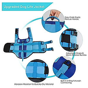 DEENKK Shark Dog Life Jacket Coat Pet Floatation Vests Adjustable Lifesaver Safety Swimsuit Preserver with Rescue Handle for Small Medium Large Dogs Swimming Boating, Blue, XL