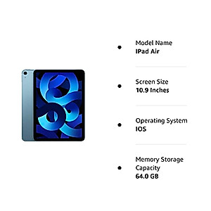 2022 Apple iPad Air (10.9-inch, Wi-Fi + Celullar, 64GB) Blue (Renewed)