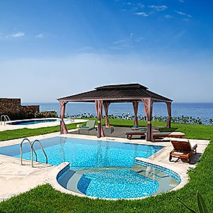 Hard Top Gazebo, Galvanized Steel Double-Layer Roof Aluminum Outdoor Gazebo, with Curtains and Nets, Permanent Use Backyard Pavilion, Suitable for Patio, Garden and Lawn (12'x20', Brown)