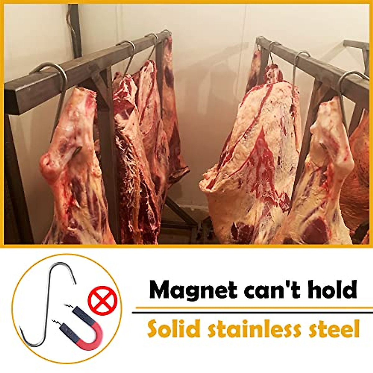 Betinyar 10 Pieces 7.5 Inch Meat Hooks, Stainless Steel Butcher Hooks, Heavy Duty S-Hooks for Hanging Meat, Meat Smoking Hooks for Processing, Drying