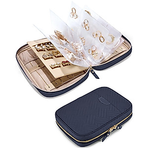 BAGSMART Jewelry Travel Organizer Case Transparent Jewelry Storage Book Ring Binder Jewelry Bags Clear Booklet Zipper Pouch Bag for Necklaces, Earrings, Rings, Bracelets, Dark Blue