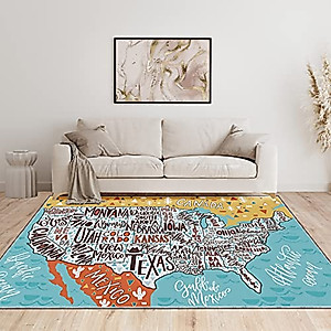 Kids Area Rugs 8'x10' The USA Map Mat for Living Room Bedroom, United States Map Educational Learning & Game Carpet Children Modern Indoor Playroom Rug