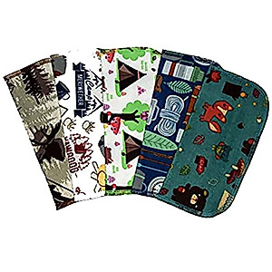 2 Ply Printed Flannel 8x8 Inches Set of 5 Little Wipes Camping Adventures