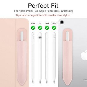 MoKo Pencil Holder Sticker Fit Apple Pencil Pro, Apple Pencil (USB-C), Apple Pencil 1st/2nd Generation, Elastic Pencil Pocket Pouch Adhesive Sleeve Attached to iPad Case for Stylus Pens,Rose Gold