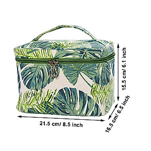 HOYOFO Makeup Bag Tropical Canvas Cosmetic Bags Travel Toiletries Storage Pouch Clutch Purse for Women, Green AL
