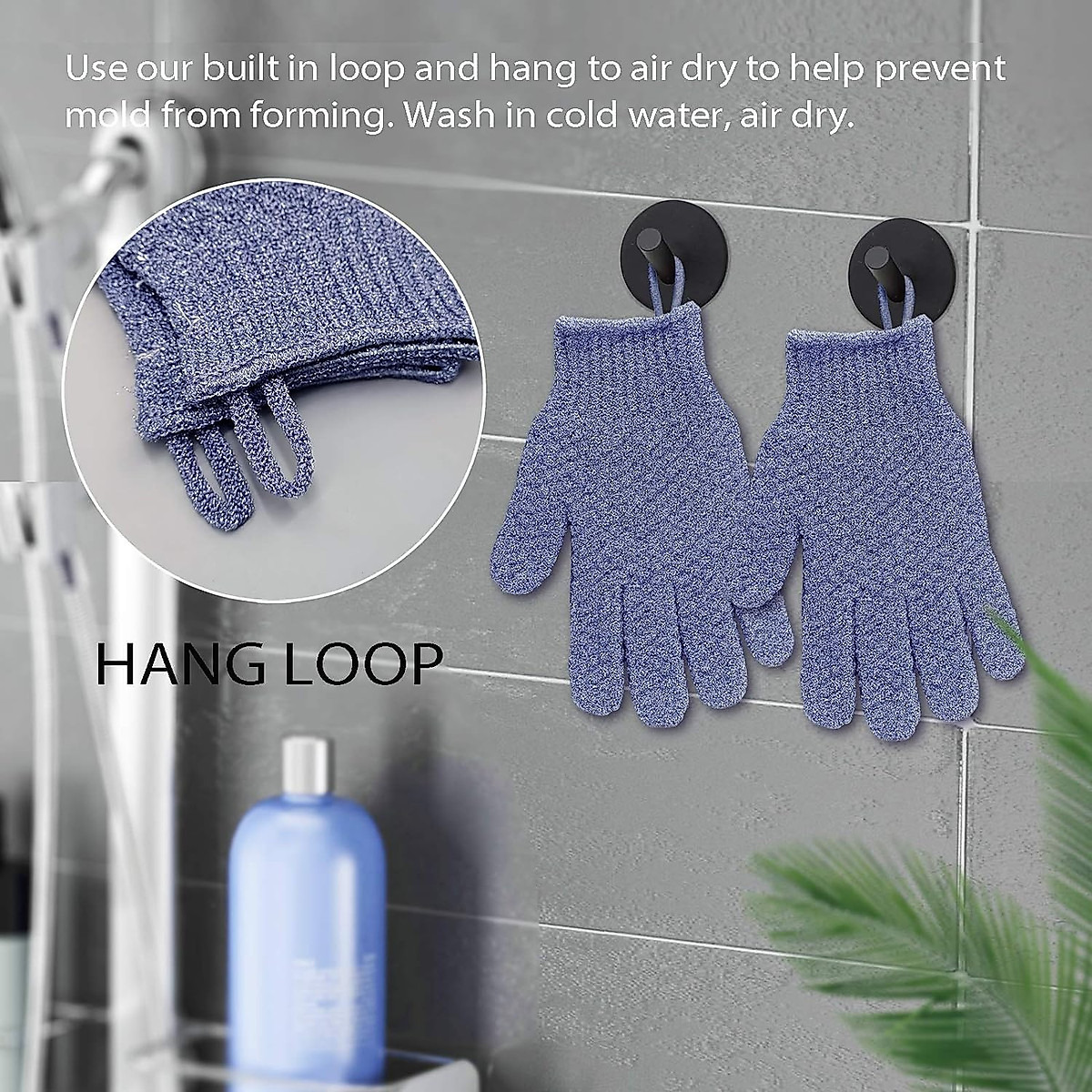Evridwear Exfoliating Dual Texture Bath Gloves for Shower, Spa, Massage and Body Scrubs, Dead Skin Cell Remover, Gloves with Hanging Loop (1 Pair Heavy Glove)