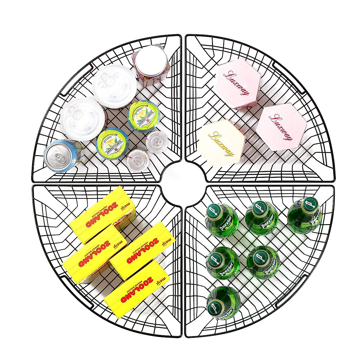 Leeden Lazy Susan Organizer Basket for 24" Diameter Turntable - 16.3" x 10.3" x 4" Metal Organizing Storage Bins (6 Packs) - Black Kitchen Cabinet Storage Organizer - 1/4 Wedge Can Organizer