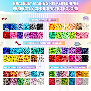 Goldwise Friendship Bracelet Kit - 16000 pcs with 48 Colors Glass Seed Beads (2/3/4mm), 24 Colors Clay Beads, 7 Styles Letter Beads (A-Z), Variety of Charms, DIY Jewelry & Bracelet Making Crafts