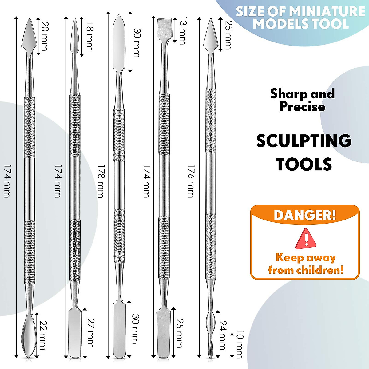5 Pieces Miniature Sculpting Tools Set Mini Stainless Steel Double-Headed Tool for Model and Convert Plastic, Resin and Metal Tabletop War Game Miniatures Models