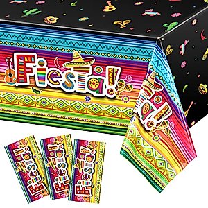 3 Pieces Fiesta Theme Party Tablecloth, Cinco De Mayo Party Table Covers Mexican Serape Table Runner Cloth Fiesta Birthday Party Supplies for Mexican Fiesta Party Wedding Decoration, 108 x 54 Inch
