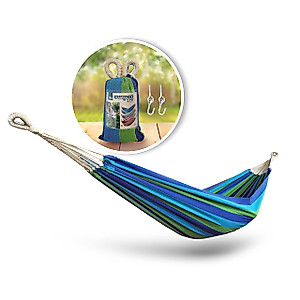 Bliss Hammocks BH-400-SB 40" Wide Hammock w/Hand-Woven Rope Loops & Hanging Hardware, Outdoor, Patio, Backyard Durable, Cotton and Polyester Blend, 220 Lbs Capacity, Seabreeze