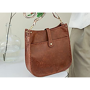 Vegan Leather guitar strap Crossbody purse cross body purse with Adjustable guitar Strap Zipped Pockets Handbag Shoulder Bag（brown-bag）……