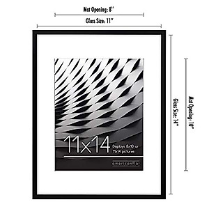 Americanflat 11x14 Picture Frame in Black - Thin Border 8x10 Picture Frame with Mat or 11x14 Frame Without Mat - Shatter Resistant Glass - Horizontal and Vertical Formats for Wall