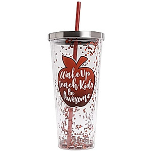 Spoontiques - Glitter Filled Acrylic Tumbler - Glitter Cup with Straw - 20 oz - Stainless Steel Locking Lid with Straw - Double Wall Insulated - BPA Free - Teacher