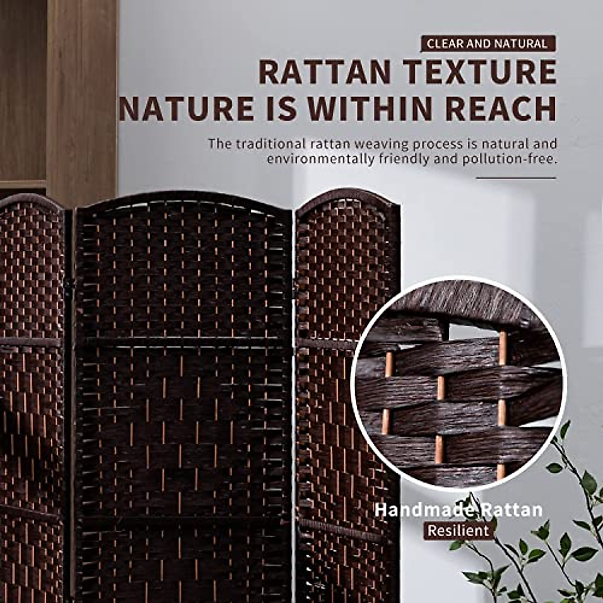 Divider Room Panel, 4 Panel 6 Ft Folding Privacy Screens, Freestanding Hinged Room Dividers (Brown)